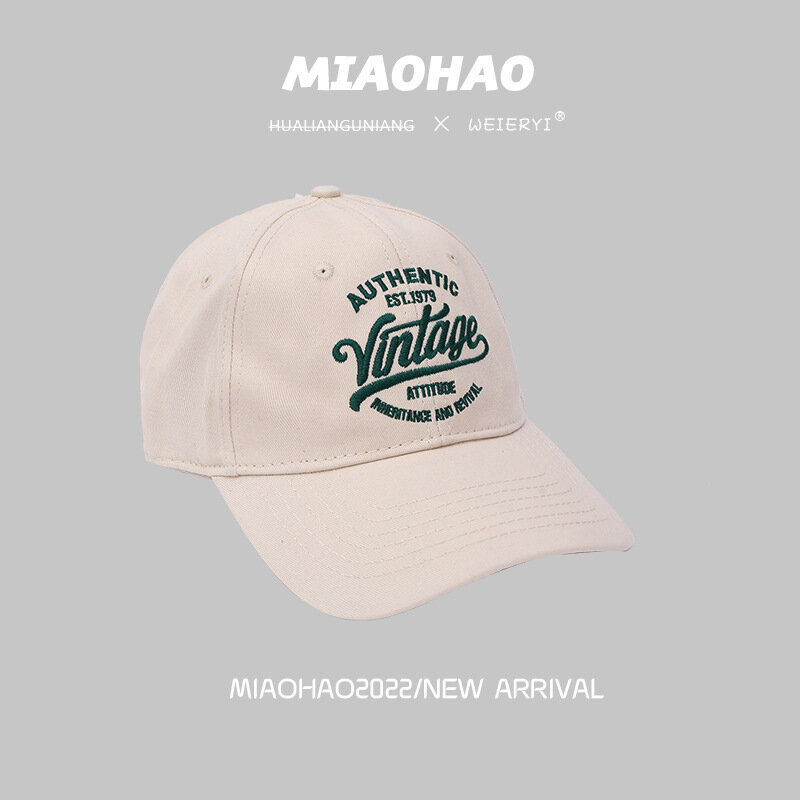 Бейсболка с мягким верхом в американском ретро и вышивкой, летняя фуражка для мужчин и женщин, пара, шляпа в корейском стиле, оптовая продажа, бежевый, черный