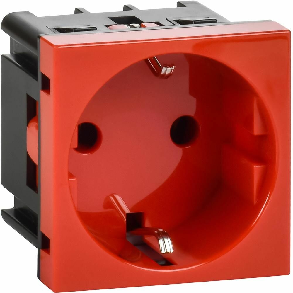 Розетка IEK с заземляющим контактом без защитной шторки и винтовым зажимом, 2 модуля, красная