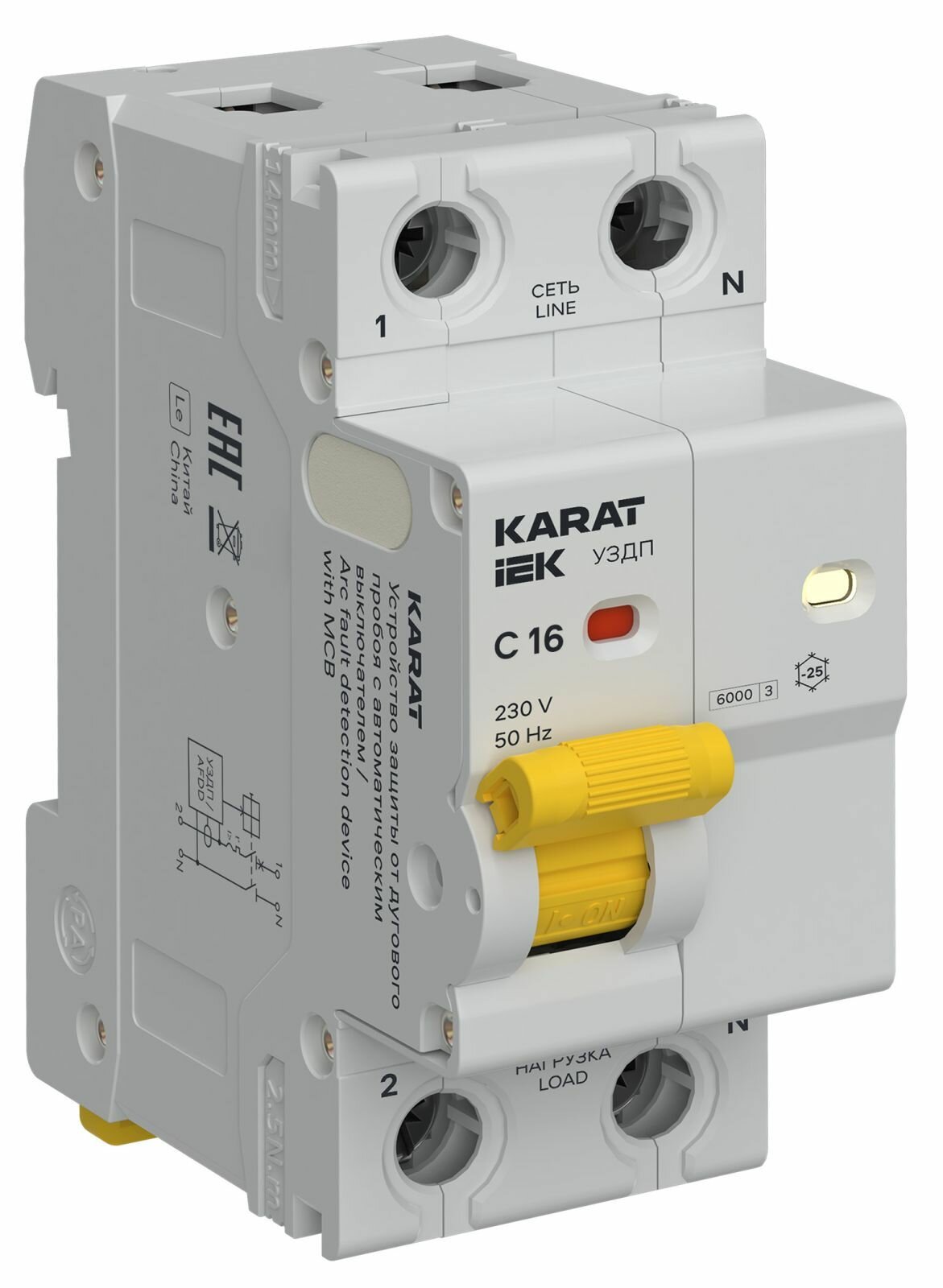 Устройство защиты от дугового пробоя IEK KARAT, автоматический выключатель, 1P+N, расцепитель C, 16A