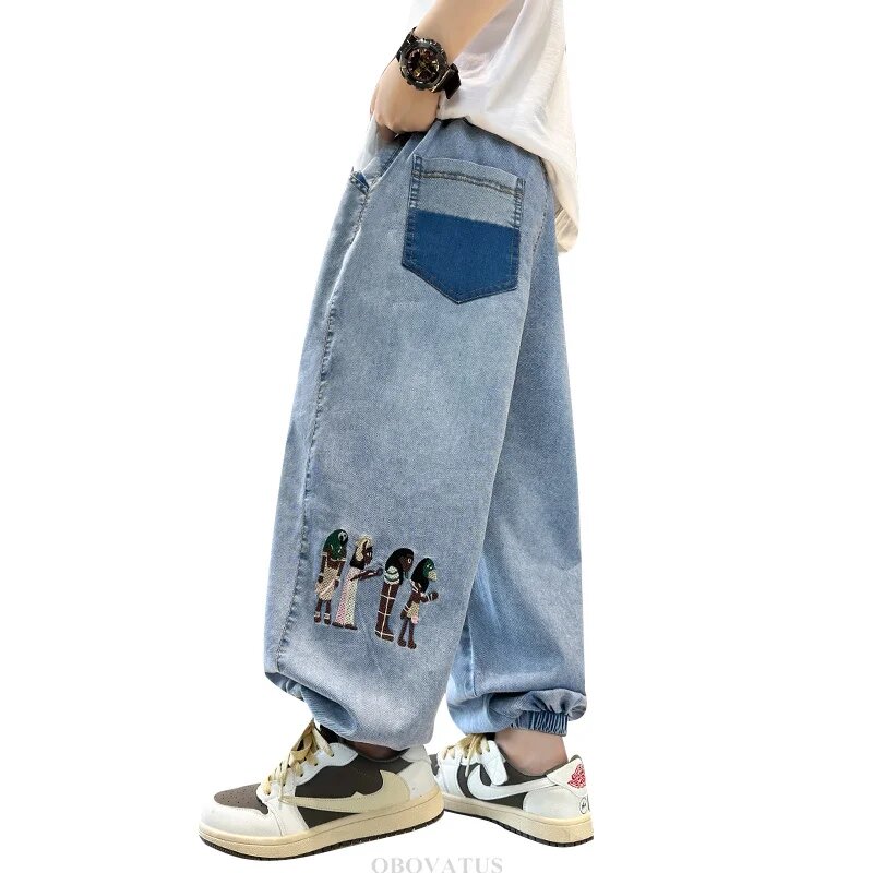 RONG CH Летние антикомарные джинсы для мальчиков качественные тонкие повседневные брюки 5-14 лет