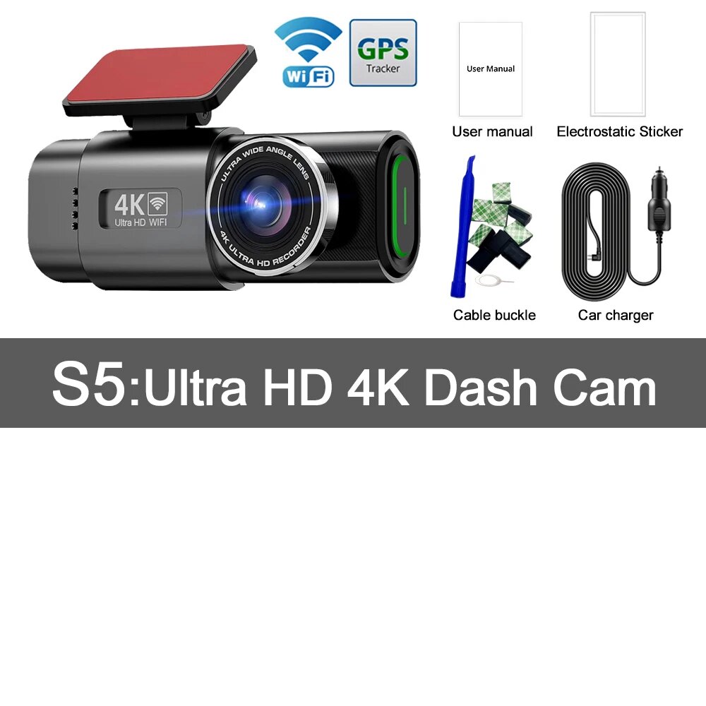 4K видеорегистратор, мини-камера, GPS Wi-Fi, 24 часа, парковочный двойной Only 4K Dash cam-S5, 64G