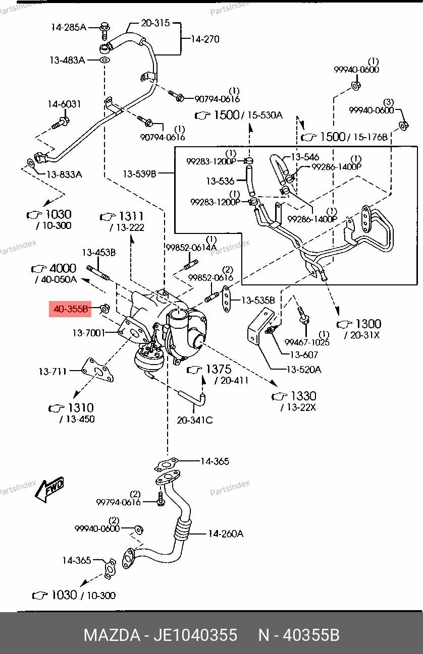 Гайка, выпускной коллектор, MAZDA JE1040355