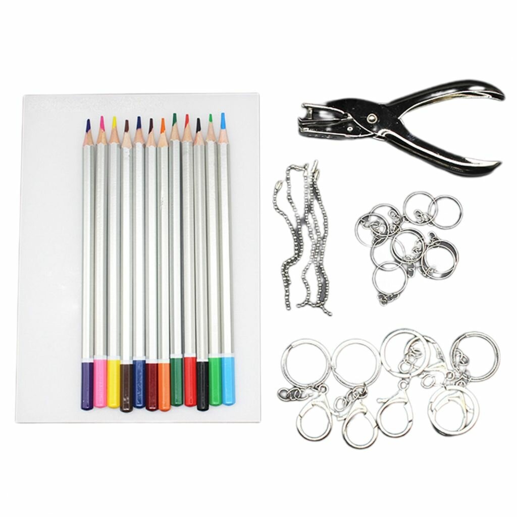 Набор термоусадочных пленок с цветными карандашами, брелком, дыроколом для изготовления украшений