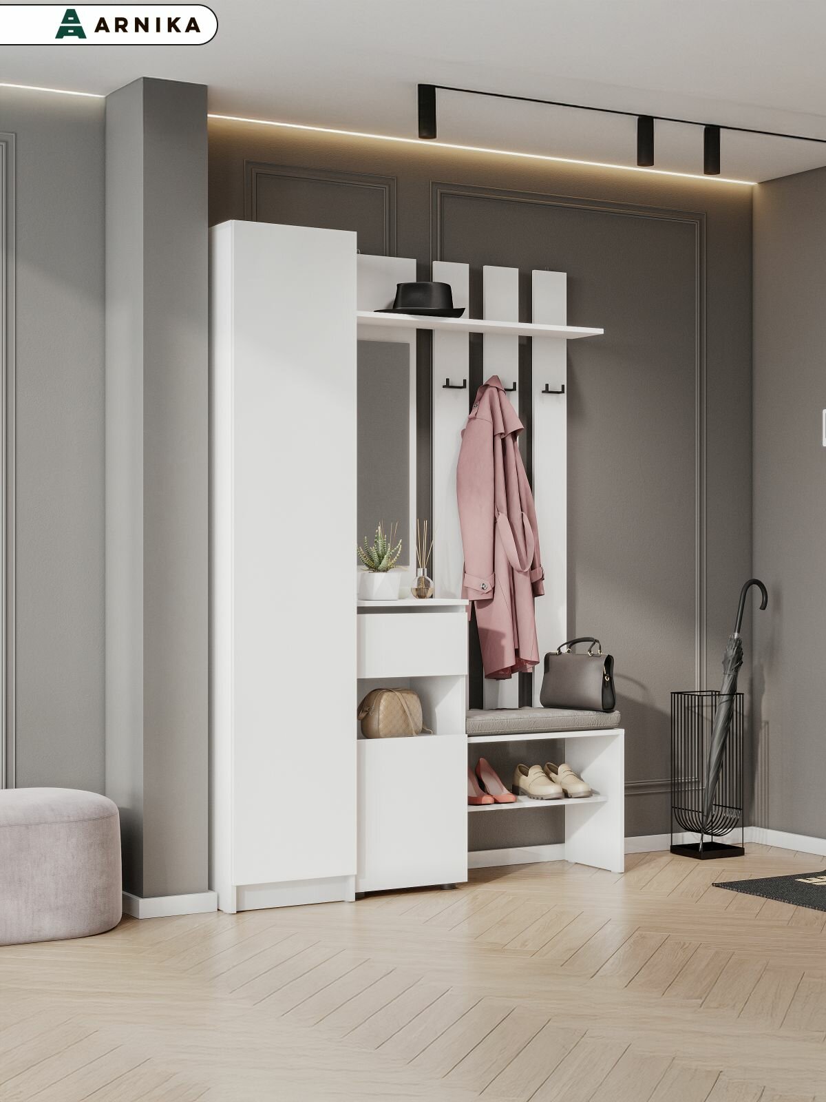 Прихожая ARNIKA "Бали", вешалка с зеркалом, ЛДСП, белая, 1.4 м