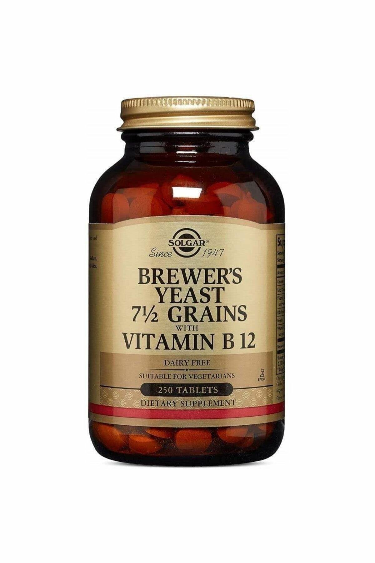 Solgar Brewer's Yeast 7 1/2 Grains with Vitamin B12, Пивные дрожжи 7 1/2 в таблетках с витамином В-12 250 таблеток