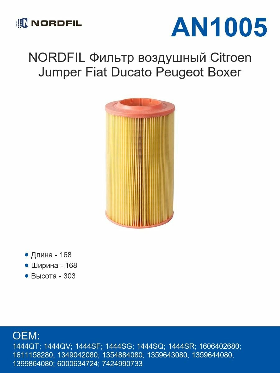 NORDFIL Фильтр воздушный Citroen Jumper Fiat Ducato Peugeot Boxer
