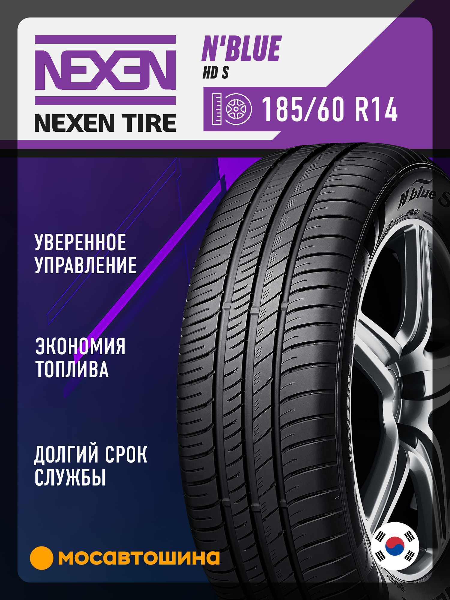 Летние автомобильные шины Nexen N'Blue HD S 185/60 R14 82H