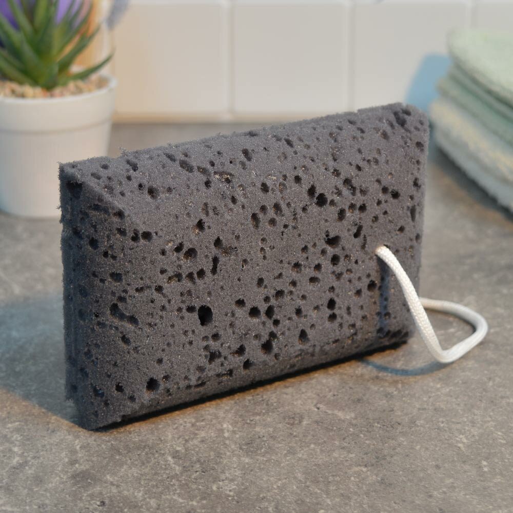 Губка для тела "ALL in" BLACK, поролон, с петлей, темно-серая, для душа и бани