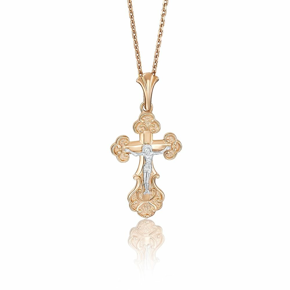 Крестик, комбинированное золото, 585 проба, родирование