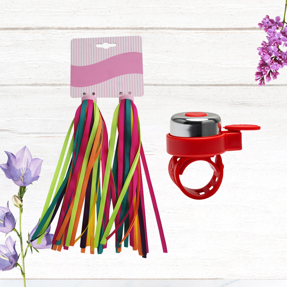 Набор детских велосипедных аксессуаров с цветными кисточками и красным звонком для велосипеда