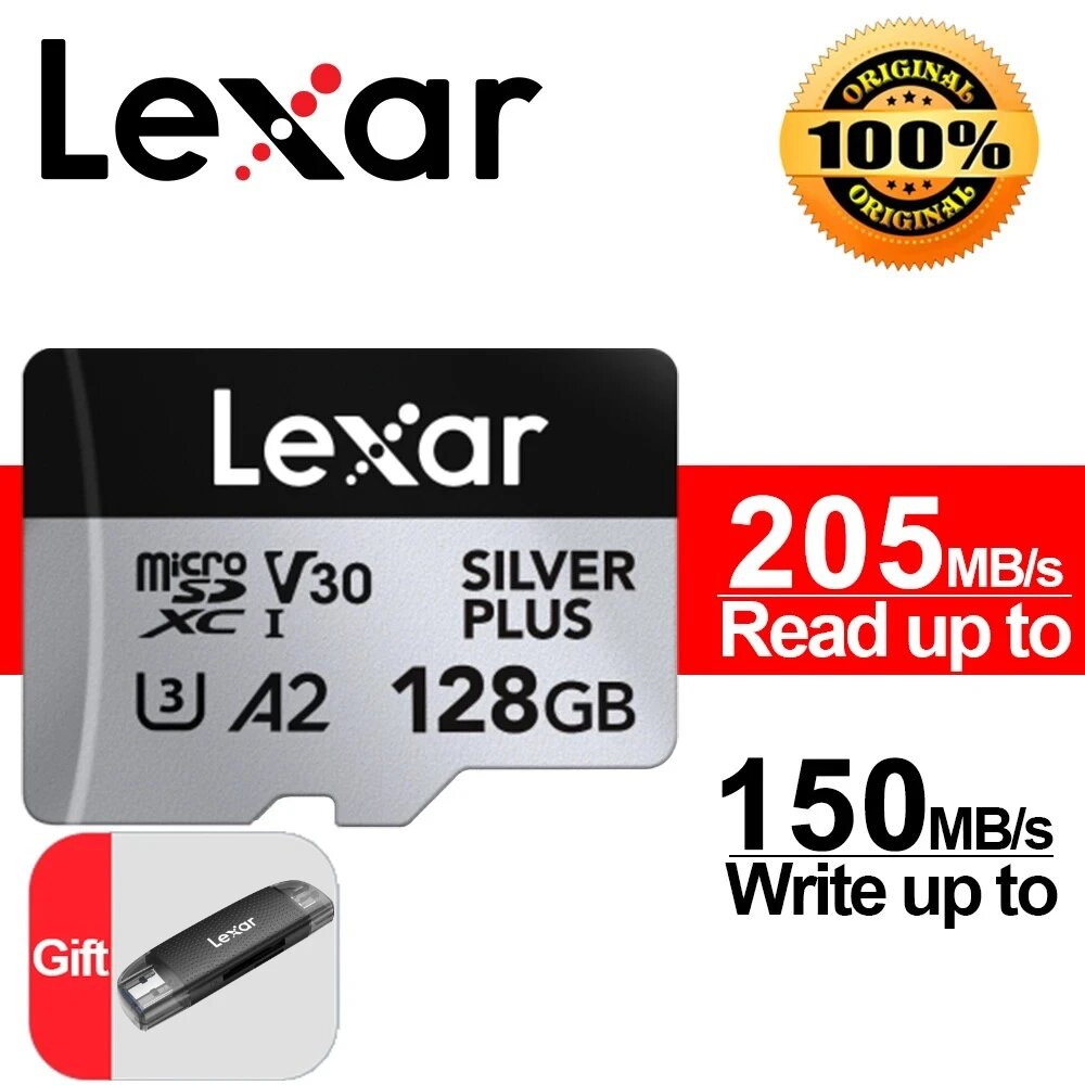 Карта памяти Lexar 1366x, 512 ГБ, 256 ГБ, 128 ГБ, 64 ГБ, SDXC, класс 10, до 205 Мб/с, Micro SD-карта A2, U3, V30, 4K, TF-карта для телефона, дрона