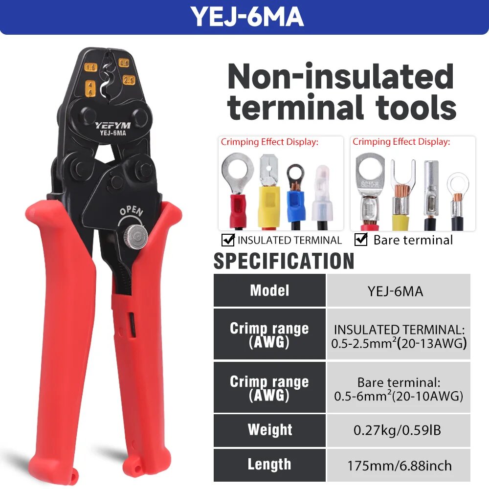 Многофункциональные клещи YEJ для холодной опрессовки клемм YEJ-6MA