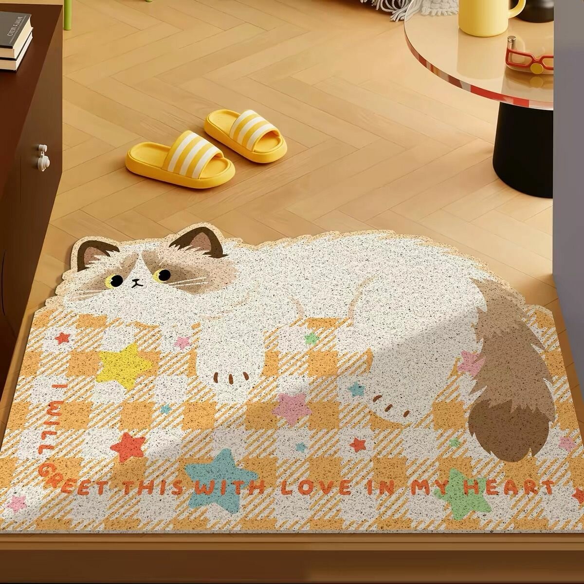 Коврик для пола в форме мультяшного кота, материал из шелкового круга，40*60CM