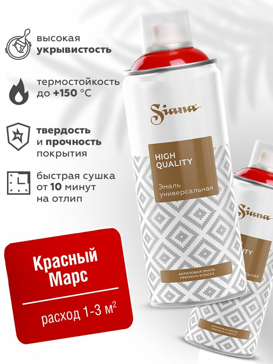 Аэрозольная краска в баллончике SIANA HQ для мебели и декора, быстросохнущая, 0.52 л, красный марс быстросохнущая аэрозольная краска для мебели краска для декора красная матовая краска