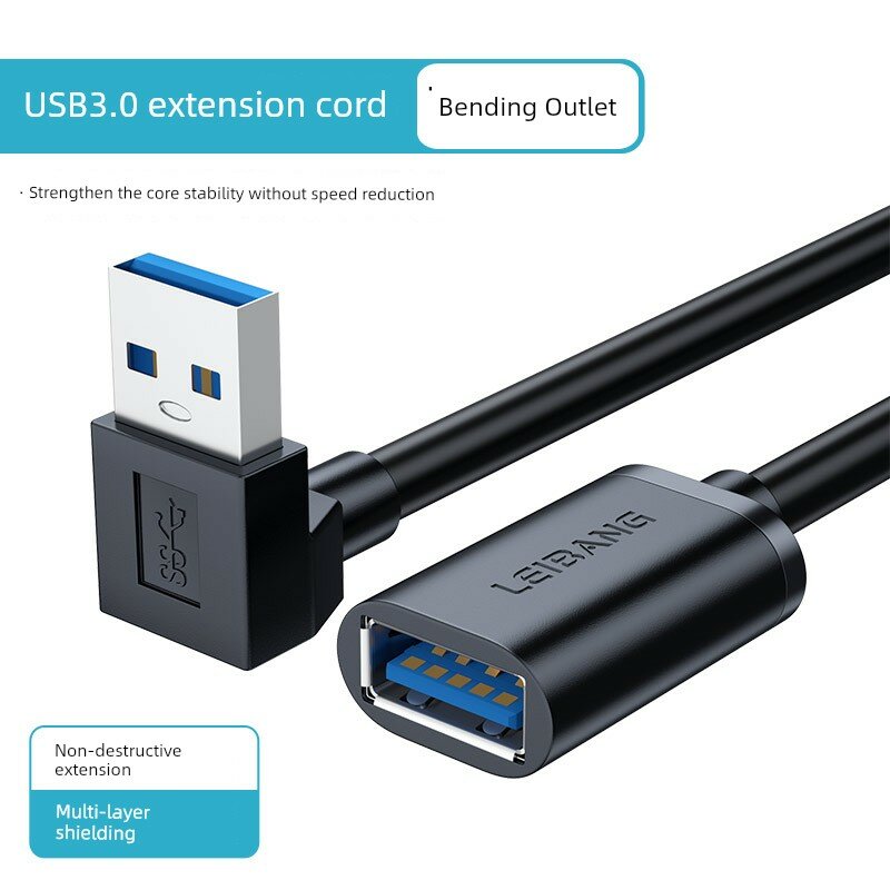 USB 3.0 кабель-удлинитель с 90-градусным нижним изгибом для передачи данных и питания, длина 0.2 м, разъемы USB-A