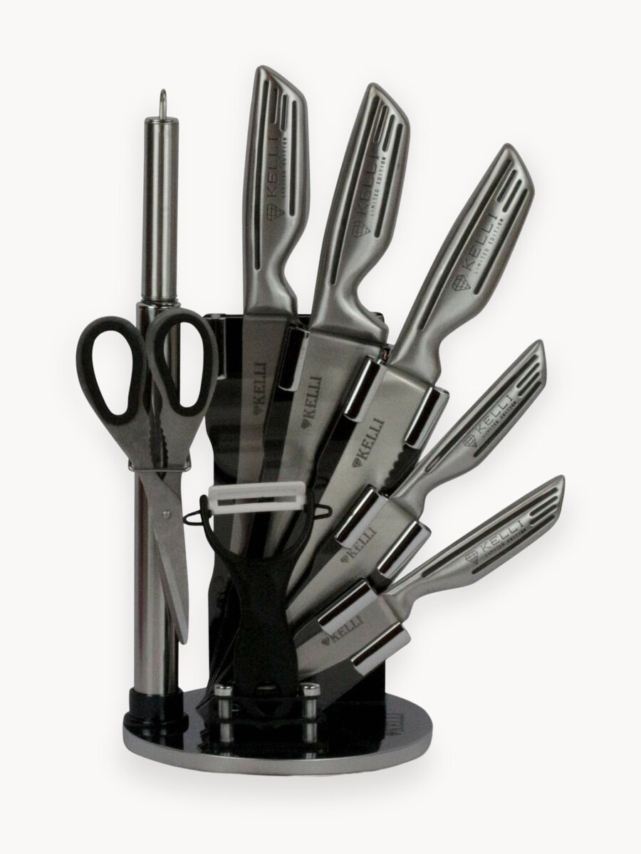 Набор ножей Kelli KL-2124, высококачественная сталь, эргономичные рукоятки, 9 шт