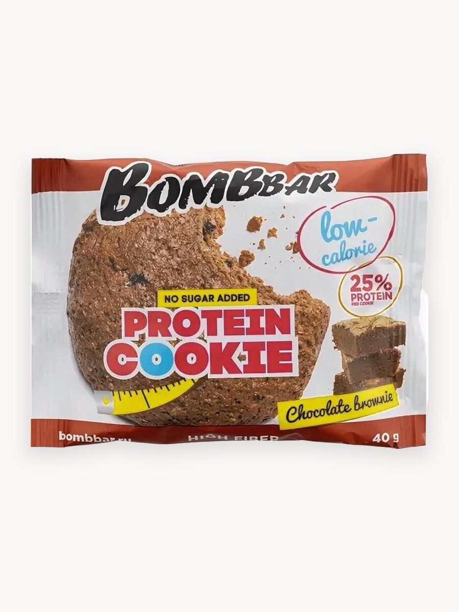 Bombbar Низкокалорийное протеиновое печенье без сахара "Шоколадный Брауни", 12шт х 40г