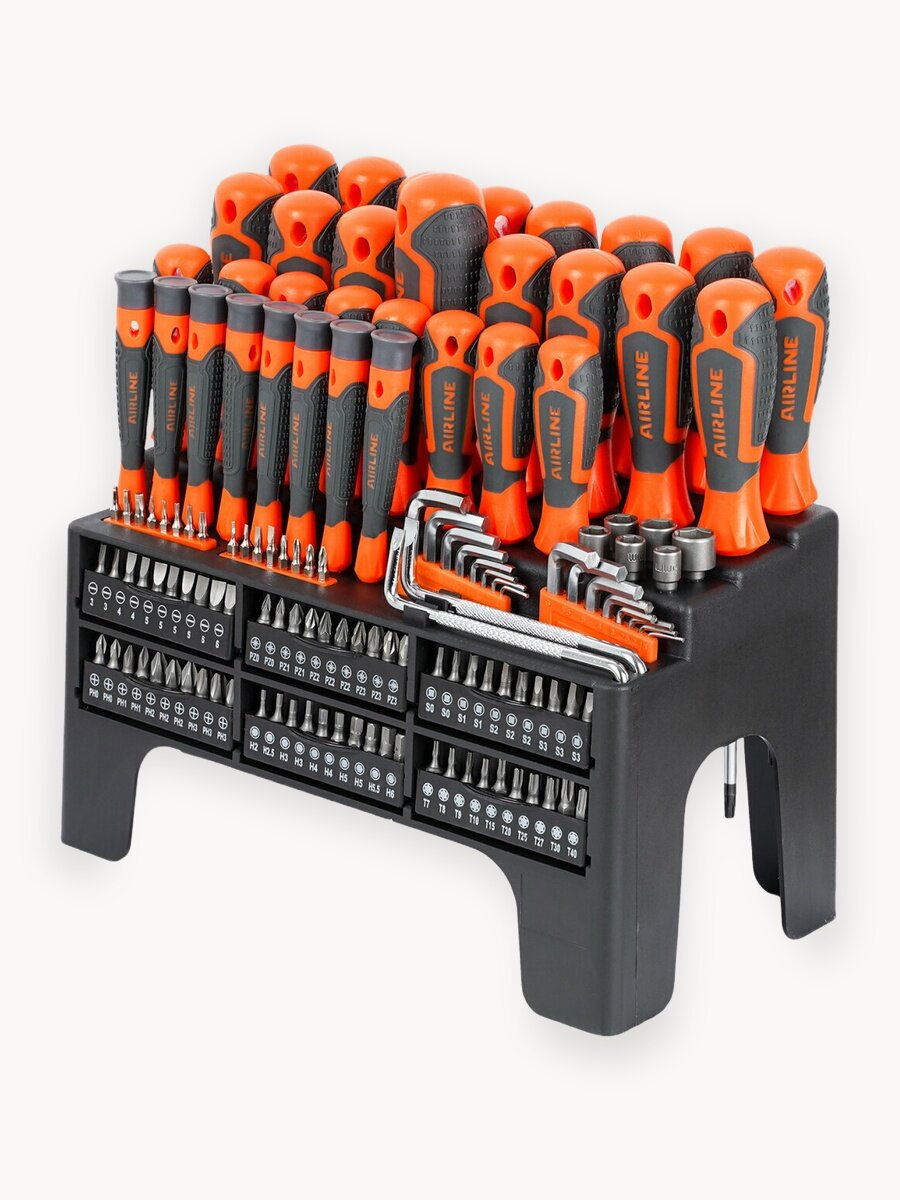 Набор отвёрток, бит и головок Airline 132 пр. в подставке (SL, PH, PZ, HEX, TORX, SQUARE) ATAU052