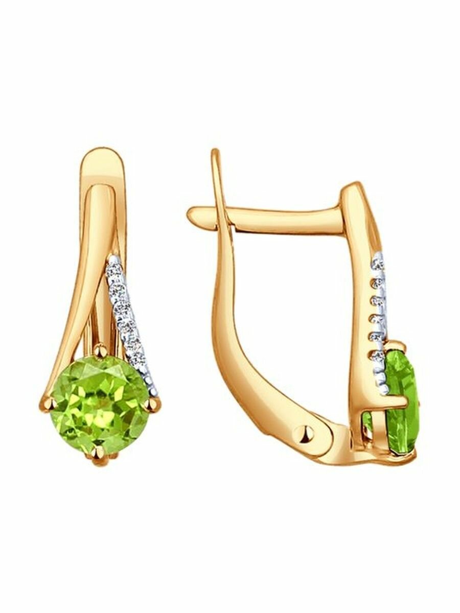 Серьги, красное золото, 375 проба, хризолит, фианит