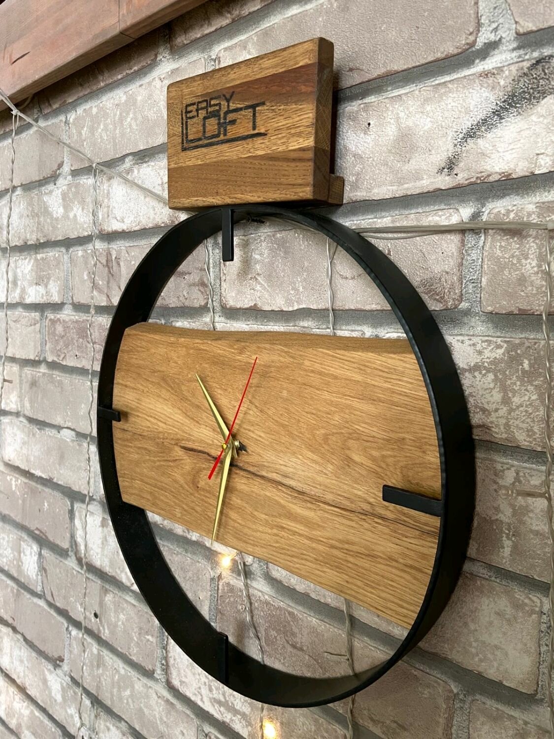 Часы "EasyLOFT" в стиле лофт, массив дуба, для дома и офиса, 40см.