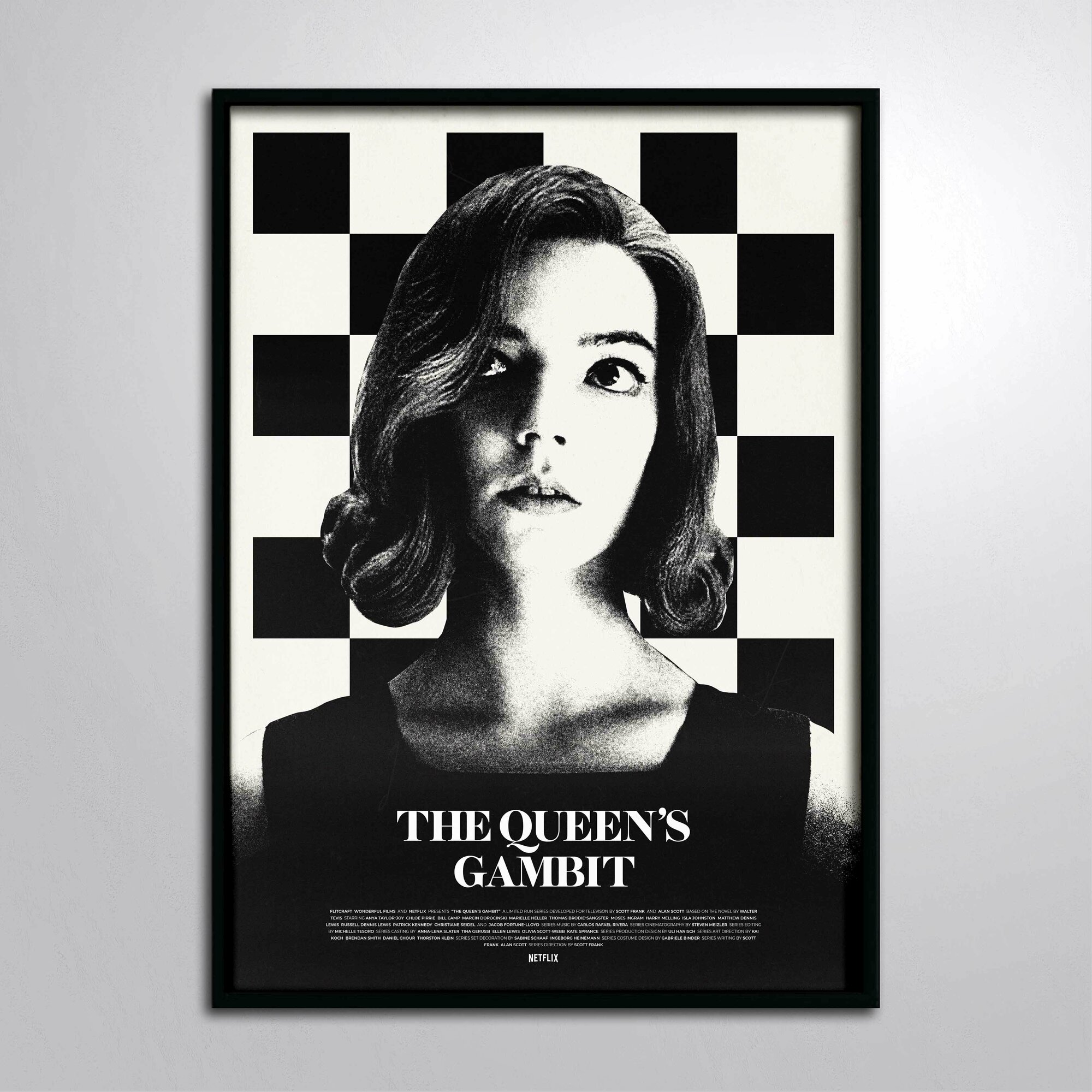 Постер без рамы/Сериал Ход королевы ЧБ The Queen's Gambit