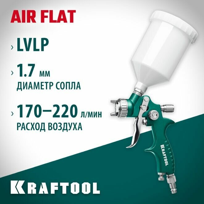 Краскопульт пневматический c верхним бачком AirFlat LVLP, KRAFTOOL сопло 1,7 мм