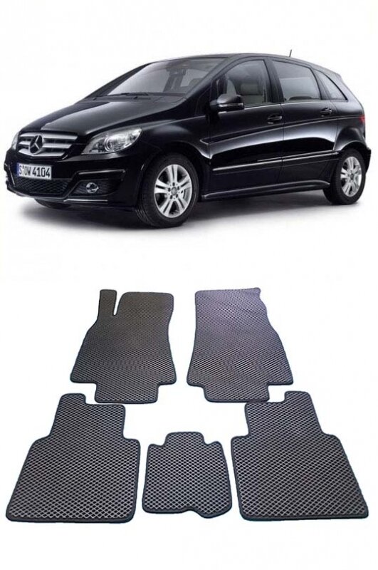 Ева коврики Mercedes-Benz B-класс I (W245) 2005 - 2011/ Ева ЭВА сота/ цвет Черный c красной окантовкой / EVA Smart / коврики в салон автомобиля Мерседес Бенц