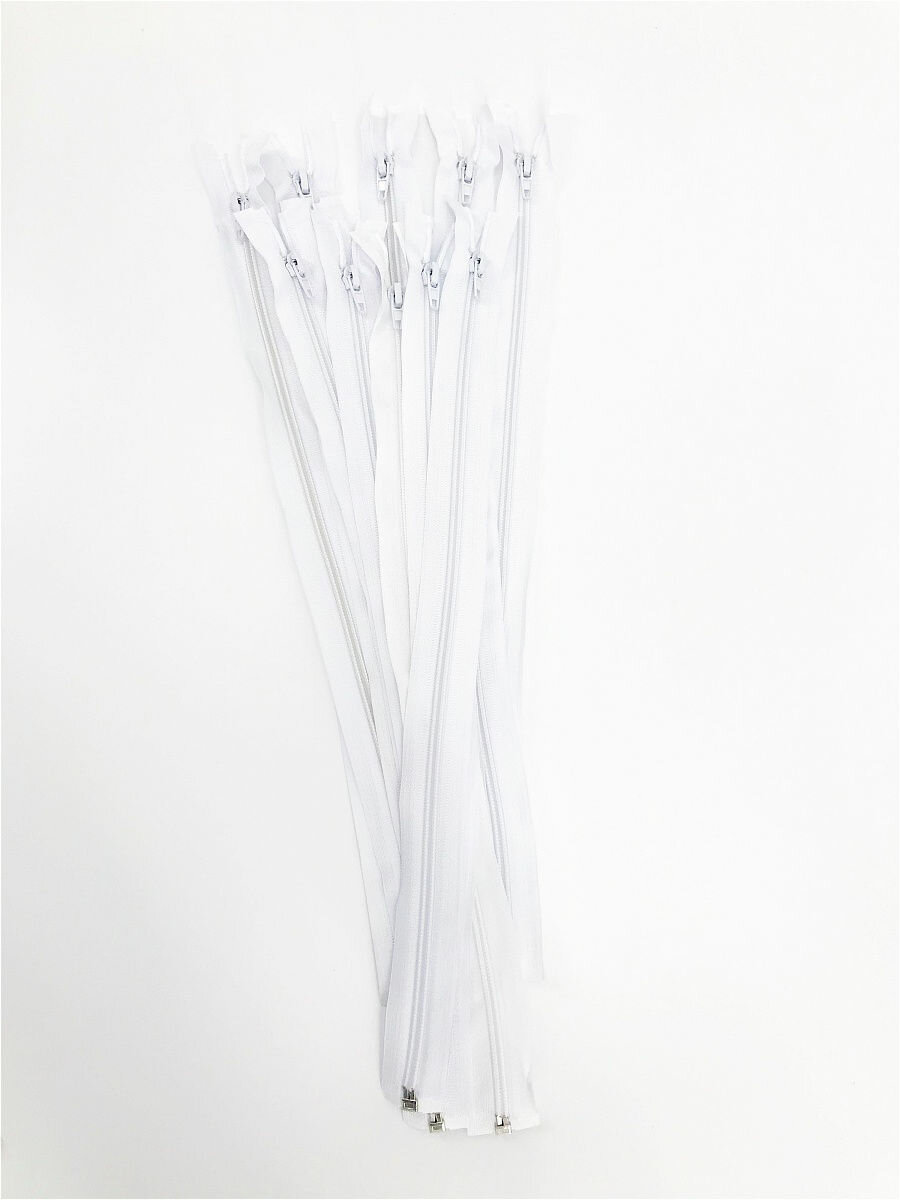 Набор молний спираль для шитья тип 5, 40см, 10шт, разъемные, белые