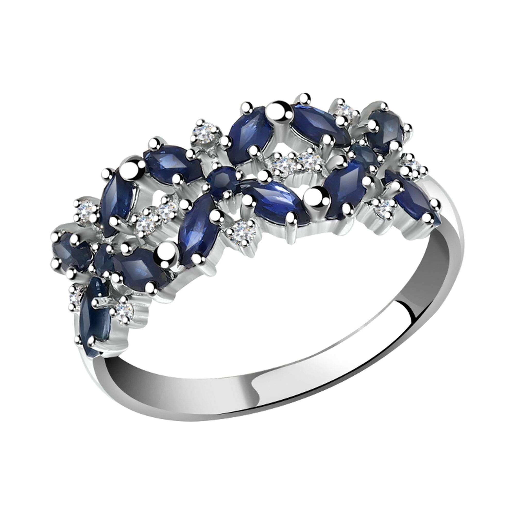 Кольцо, белое золото, 585 проба, бриллиант, сапфир