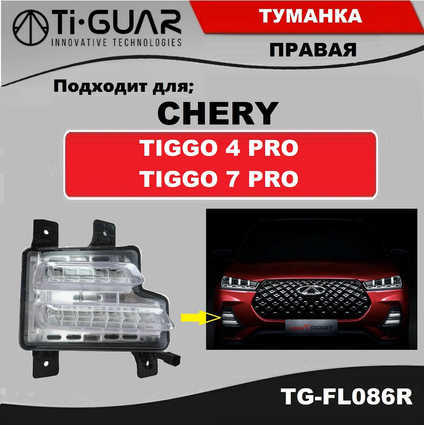 Фара противотуманная TiGUAR правая CHERY TIGGO 4 PRO / 7 PRO