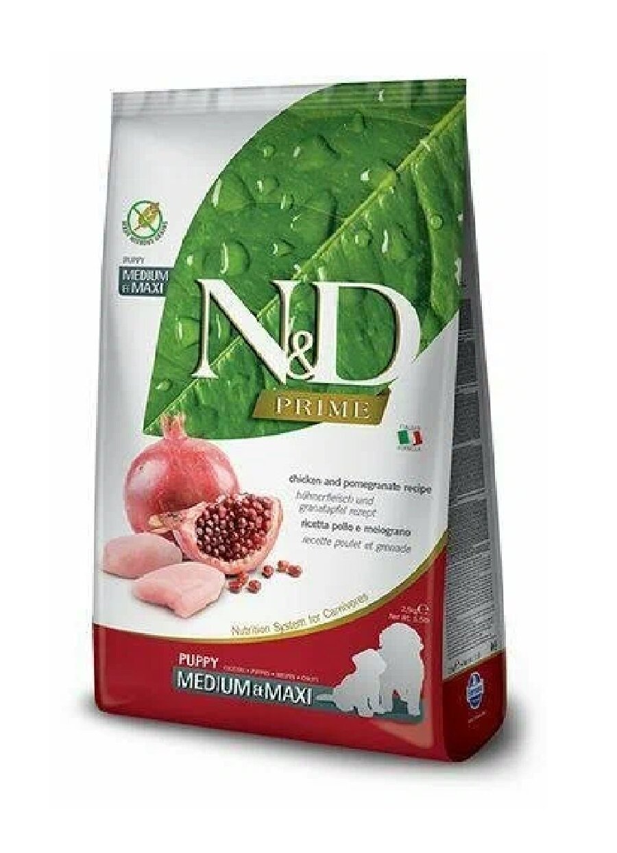 Farmina Корм сухой N&D Prime Dog CHICKEN&POMEGRANTE PUPPY MEDIUM & MAXI курица для щенков средних и крупных пород 2,5 кг