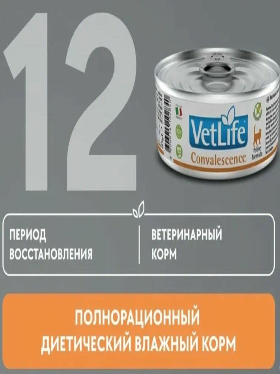 Farmina Консервы Vet Life Cat Convalescence для кошек в период восстановления 85г (12штук)