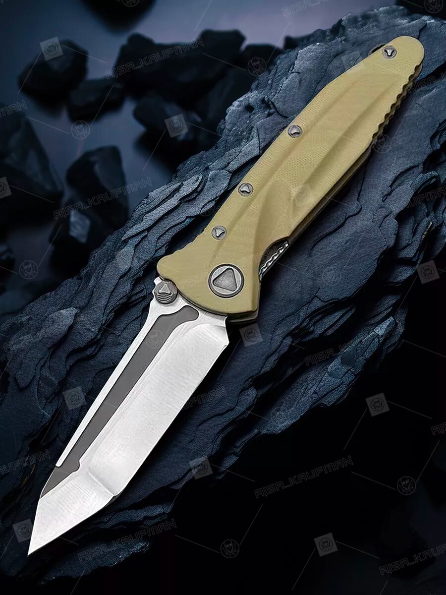 Нож складной туристический Socom Delta Tanto из стали D2, рукоять G-10, замок Liner-Lock, осевой подшипники, бежевый, edc