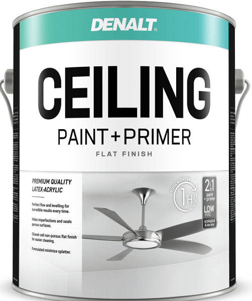 Краска для Потолков Denalt 455 Flat For Ceiling 3.7л Суперматовая, Супербелая, 2 в 1 Краска+Грунт.