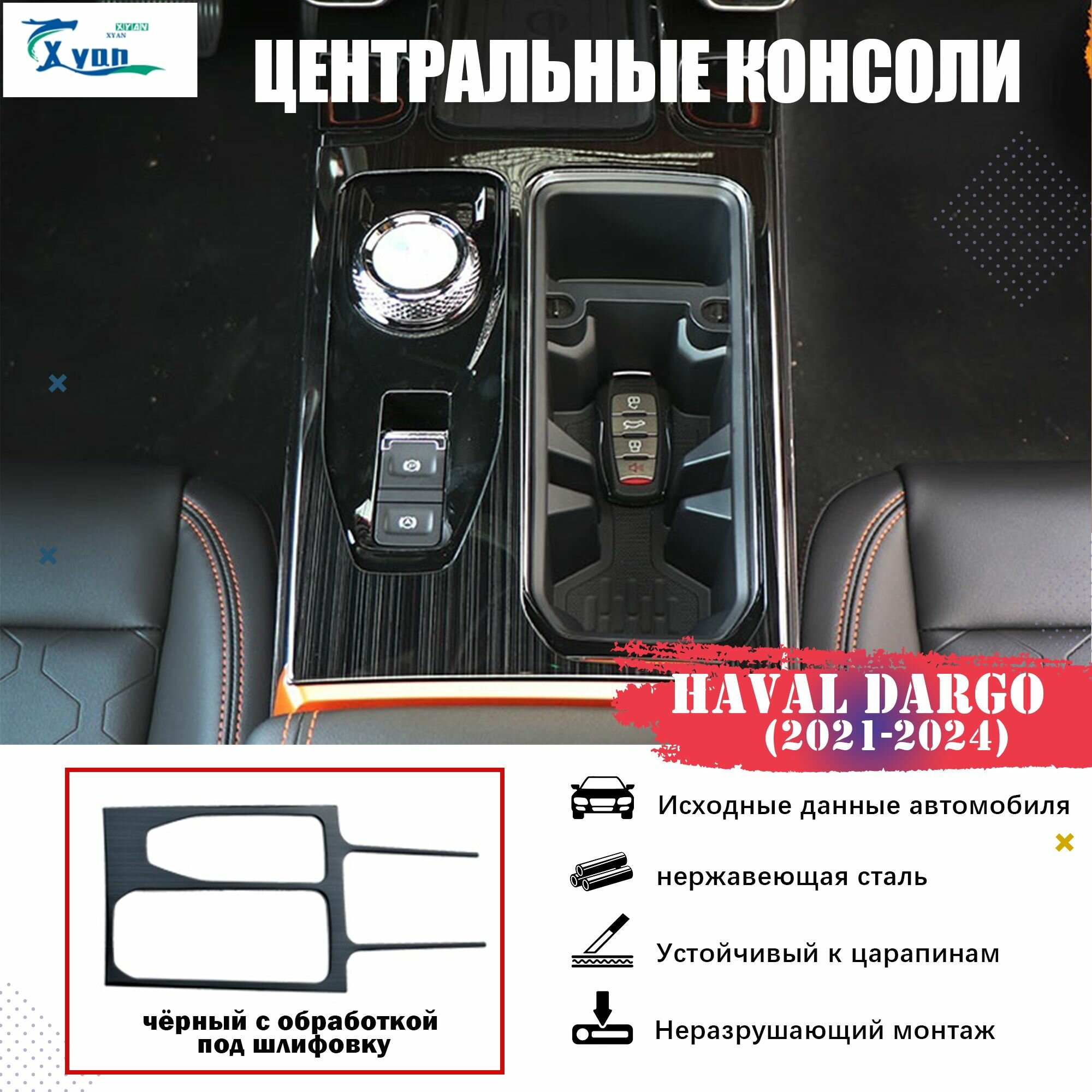 Декоративная панель центральной консоли накладка для Haval Dargo 2021-2024, Материал из нержавеющей стали.