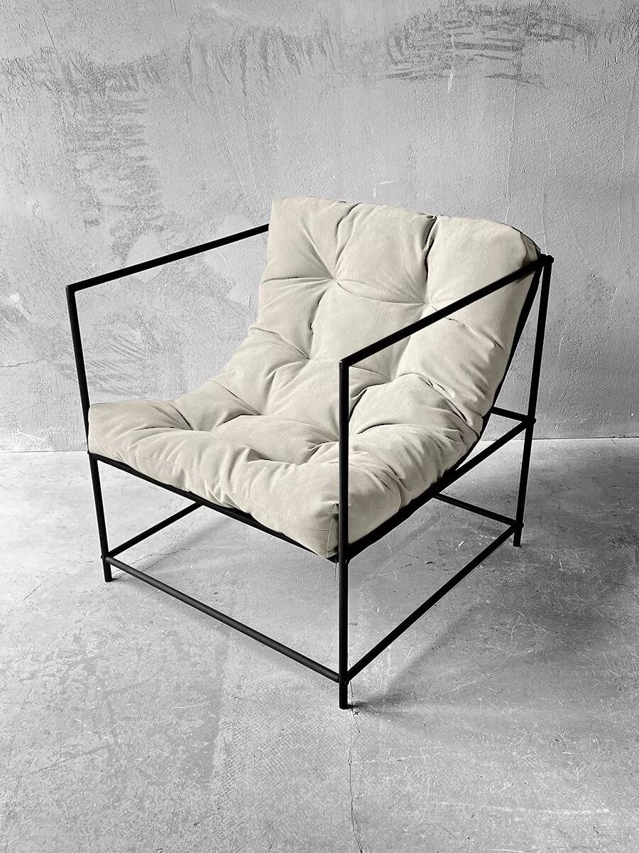 Кресло мягкое удобное для отдыха, уличное, на балкон, веранду, в стиле лофт, минимализм, Флафф юнит велюр белый