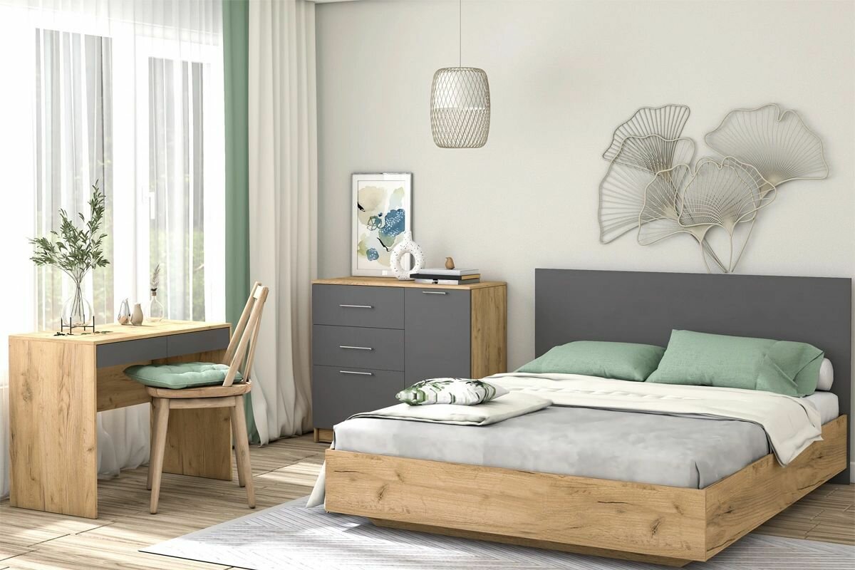 Комплект мебели для спальни Иннэс-7 композиция 10 Графит/Дуб Крафт золотой