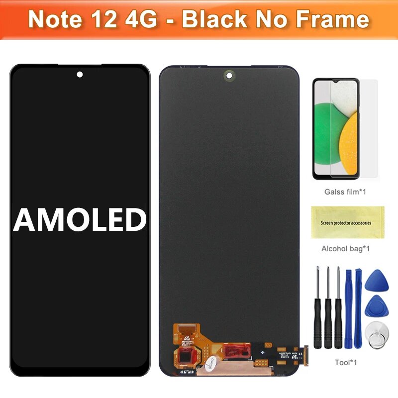 AMOLED для Xiaomi Redmi Note 12 4G 6,67 дюйма для Redmi Note 12 23021RAAEG ЖК-дисплей, сменный преобразователь сенсорного экрана в сборе AMOLED NO Frame