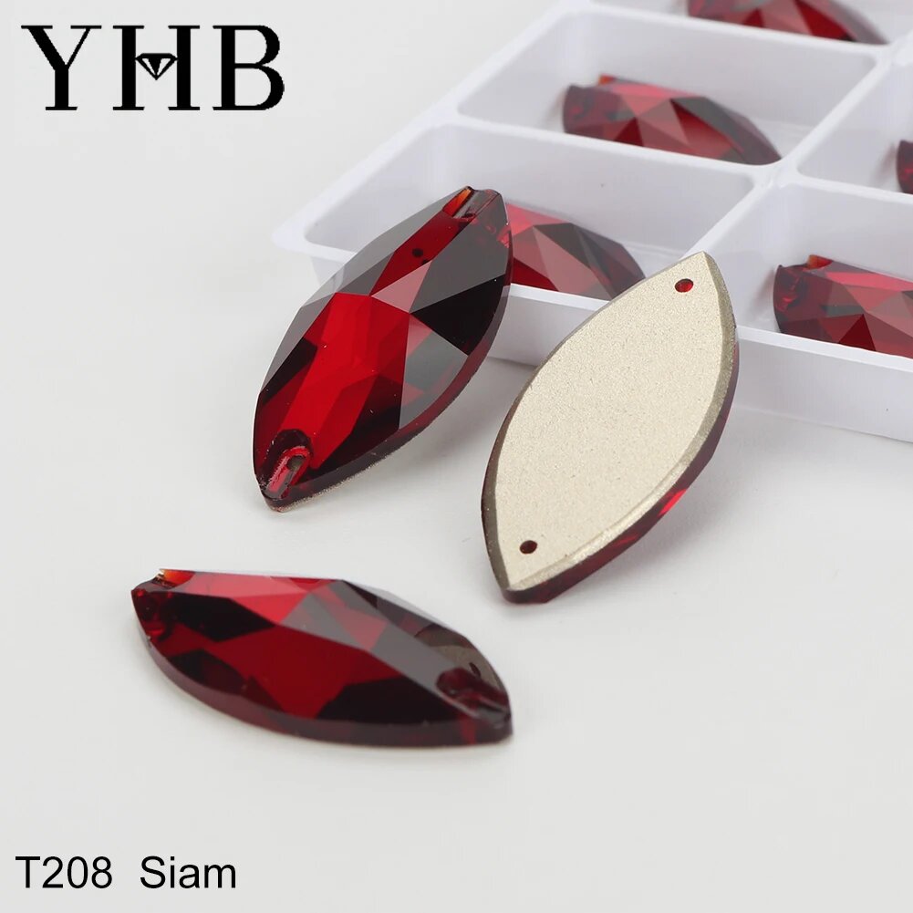 Стразы YHB Navette, Бордовый, 9x18 мм, T208 Siam