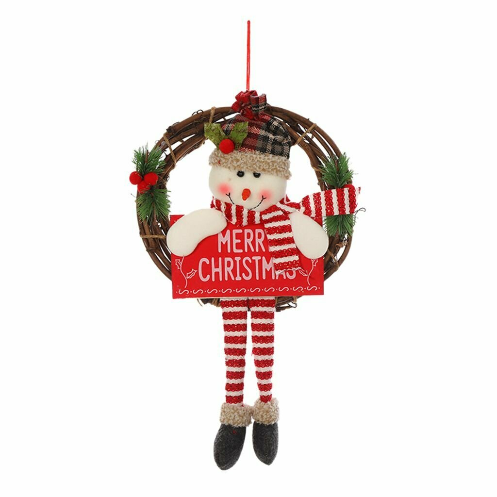 Длинноногая рождественская кукла, гирлянда из ротанга, круглая дверная подвеска-снеговик