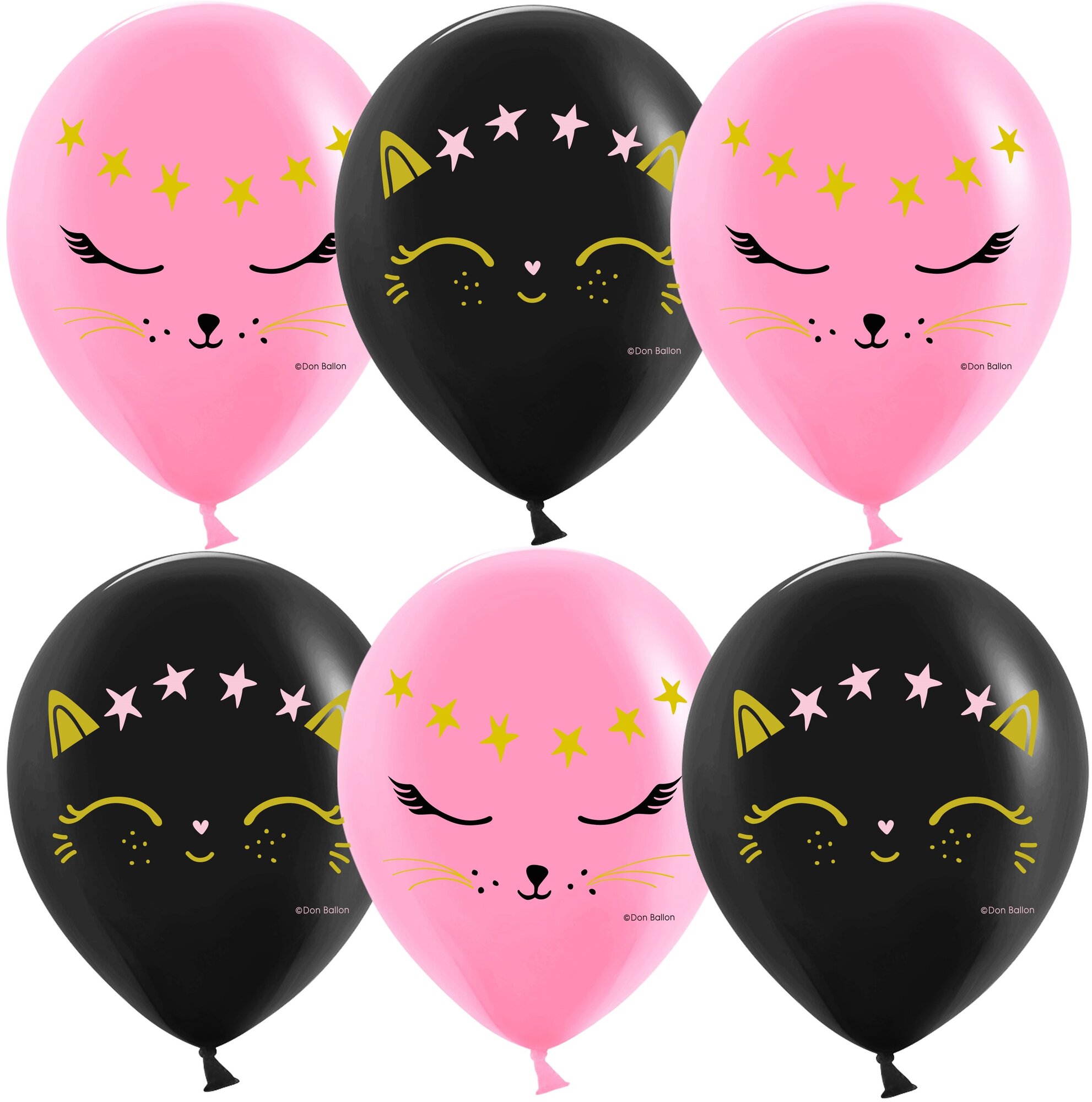 Шар (12'/30 см) Волшебный котенок, Черный/Розовый, пастель, 2 ст, 25 шт.