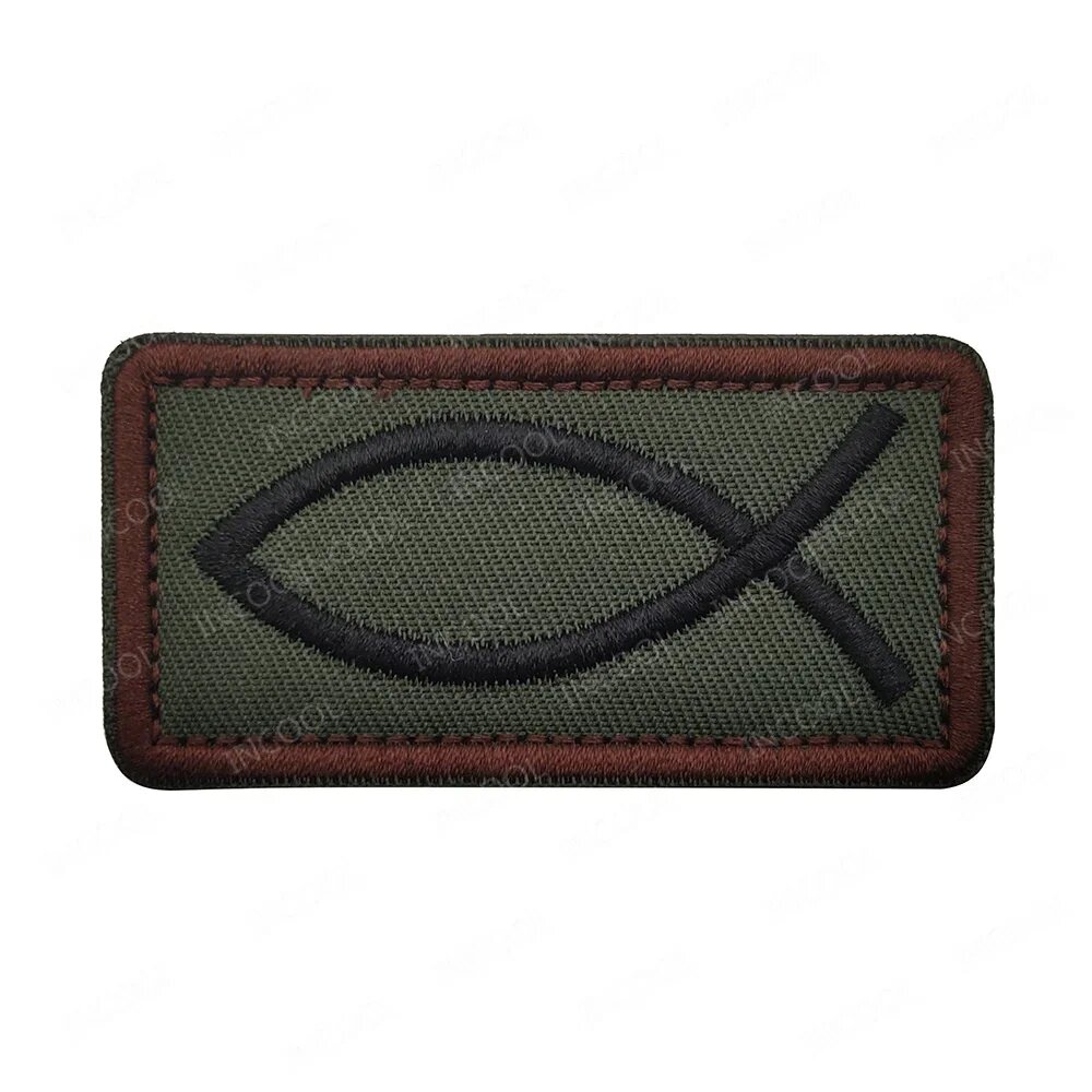 Нашивка вышитая "Рыба Иисуса", 8x4 см, Army Green