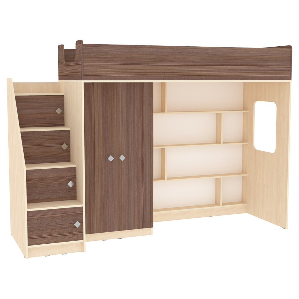 Кровать чердак Л-A602.3 75x175 Дуб Молочный Бодего Темный