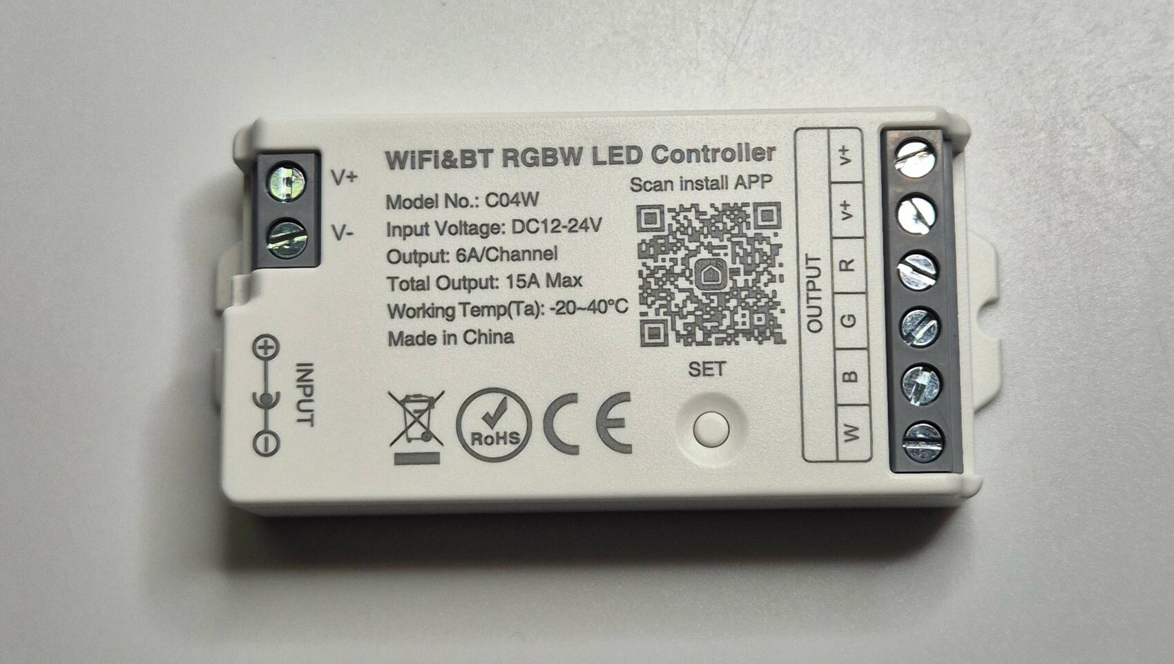Контроллер управления WIFI/BT для RGBW ленты 15А 12-24V 180-360W TUYA, Smart Life