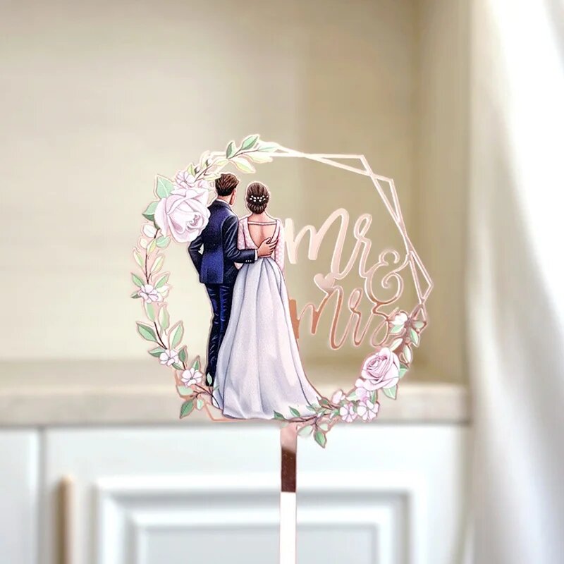 Золотой акриловый топпер для торта Mr&Mrs Love
