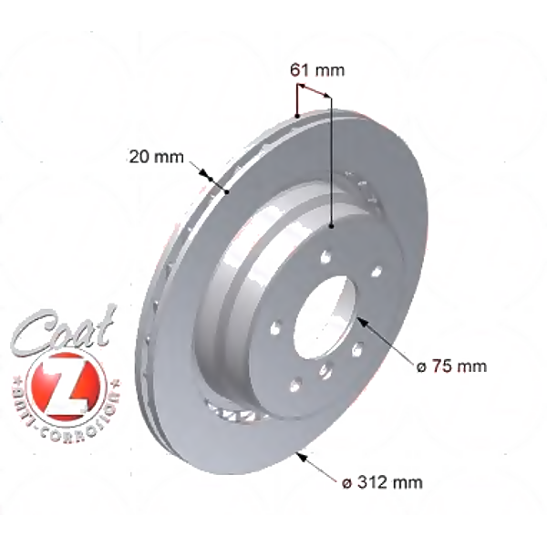 ZIMMERMANN 150.1292.20 (34212227177) диск торм BMW (БМВ) e36 m3 3.0 92- / z3 97- зад вент l 312x20