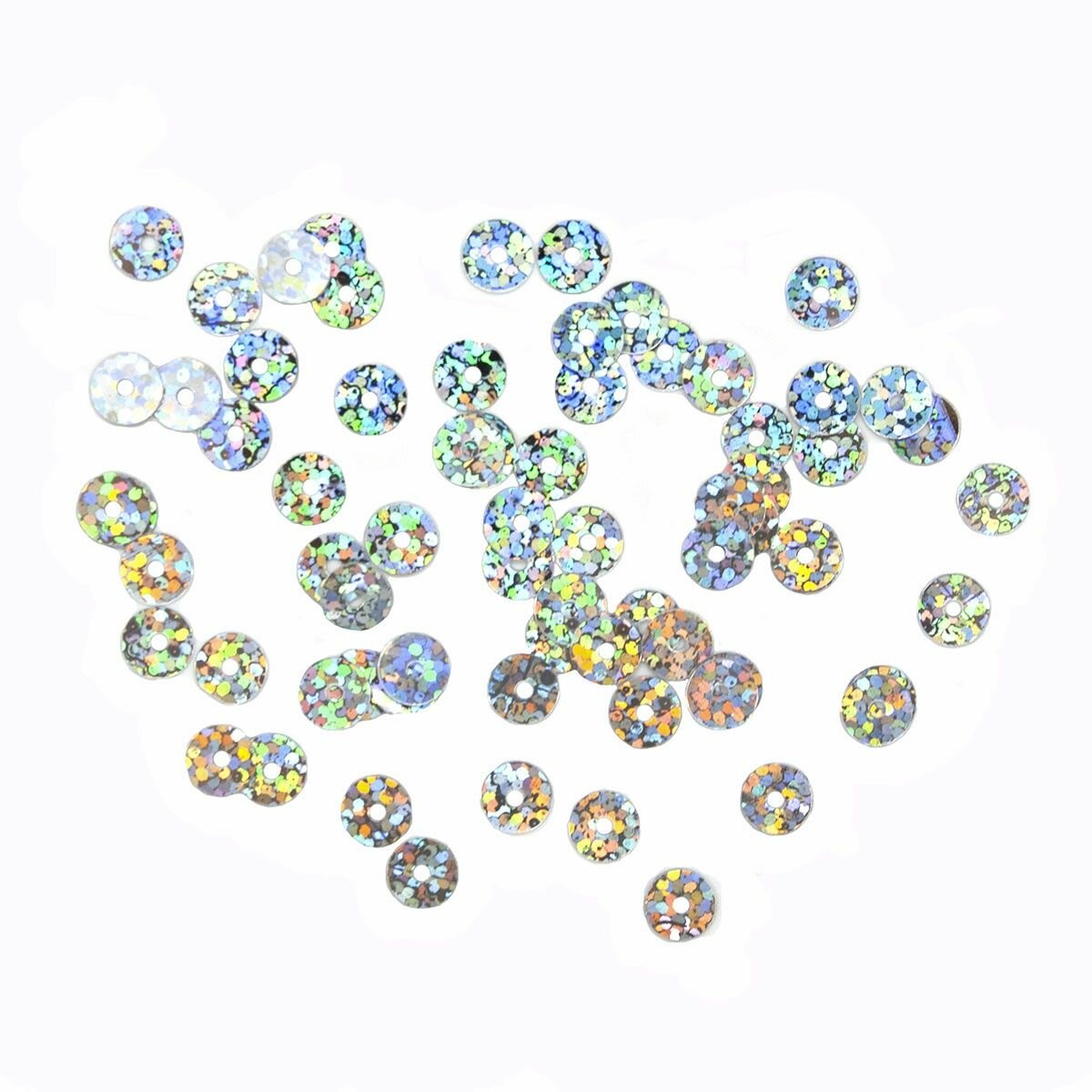 Пайетки Astra&Craft Плоские, 6 мм, цвет 50112, серебристые, голограмма, 10х10 г
