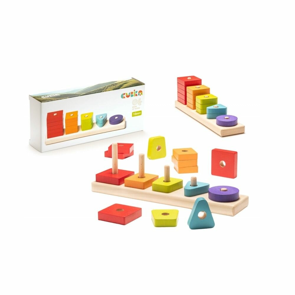 Сортер Cubika "Геометрические фигуры-1", дерево, 15 деталей