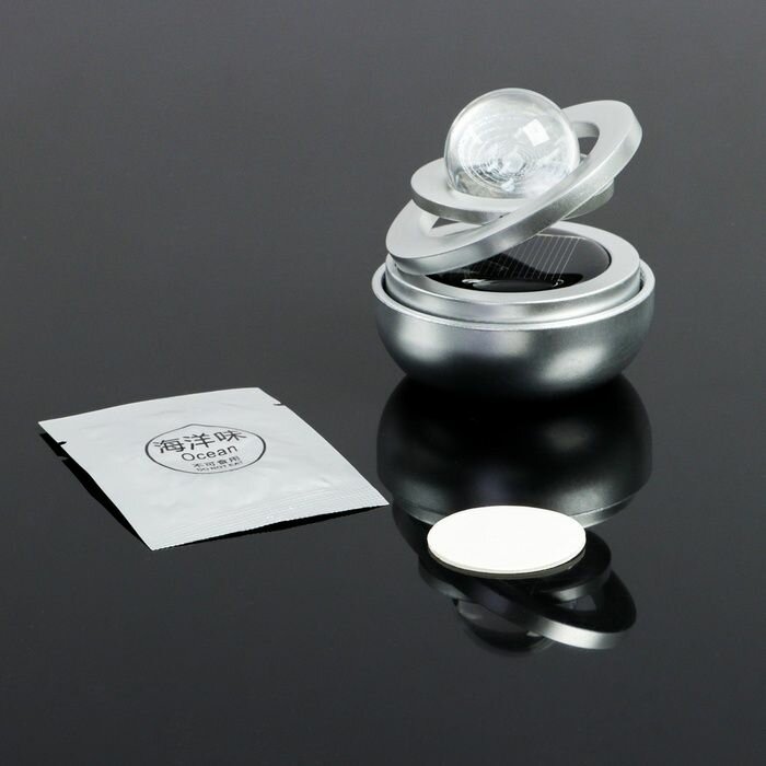 Автомобильный аксессуар КНР "Гравитационные кольца", Планета, на панель, с ароматизатором, вращается от солнца, серебристый