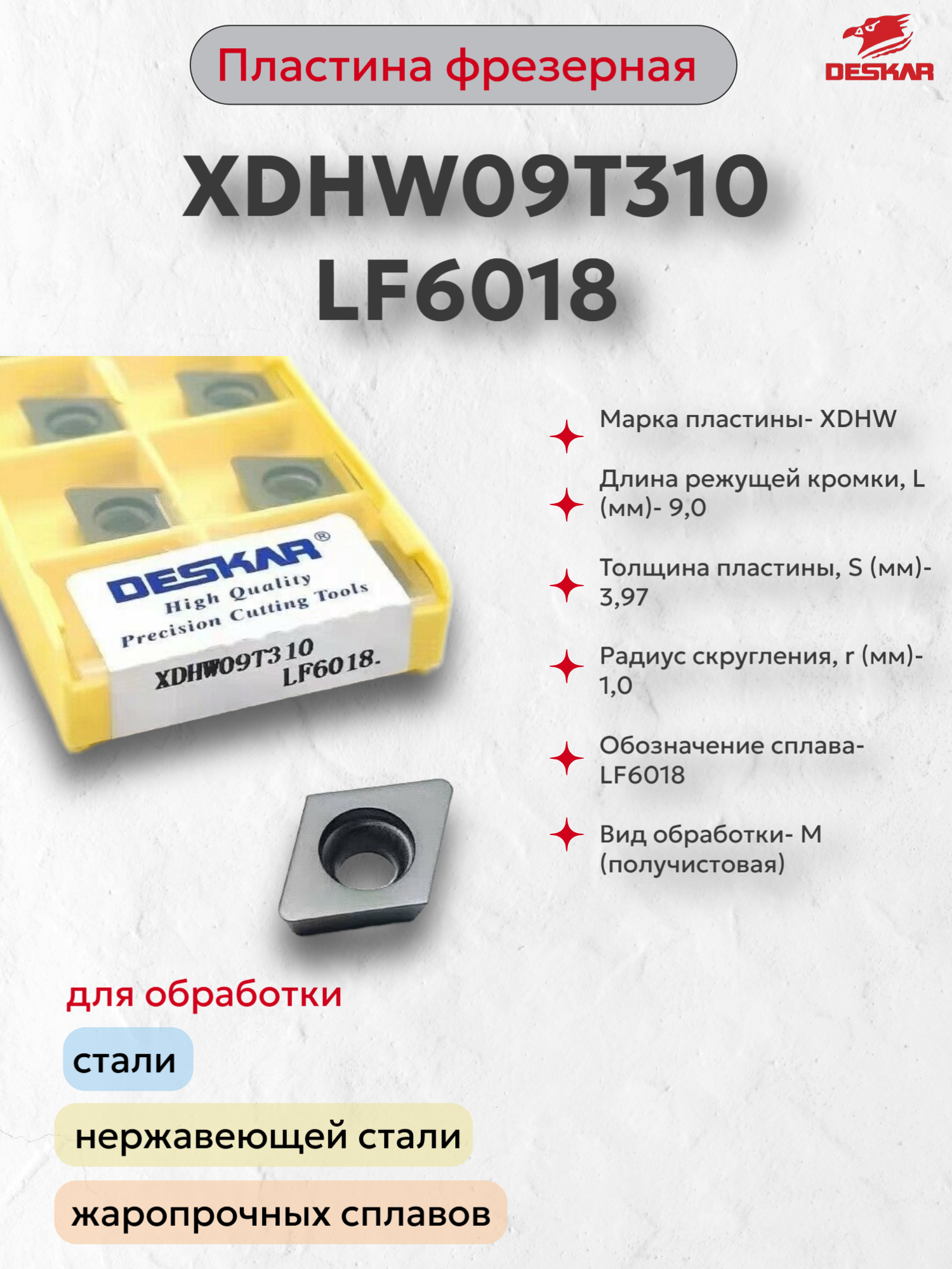 XDHW09T310 LF6018 пластина фрезерная (1 шт.) DESKAR 00-00022248